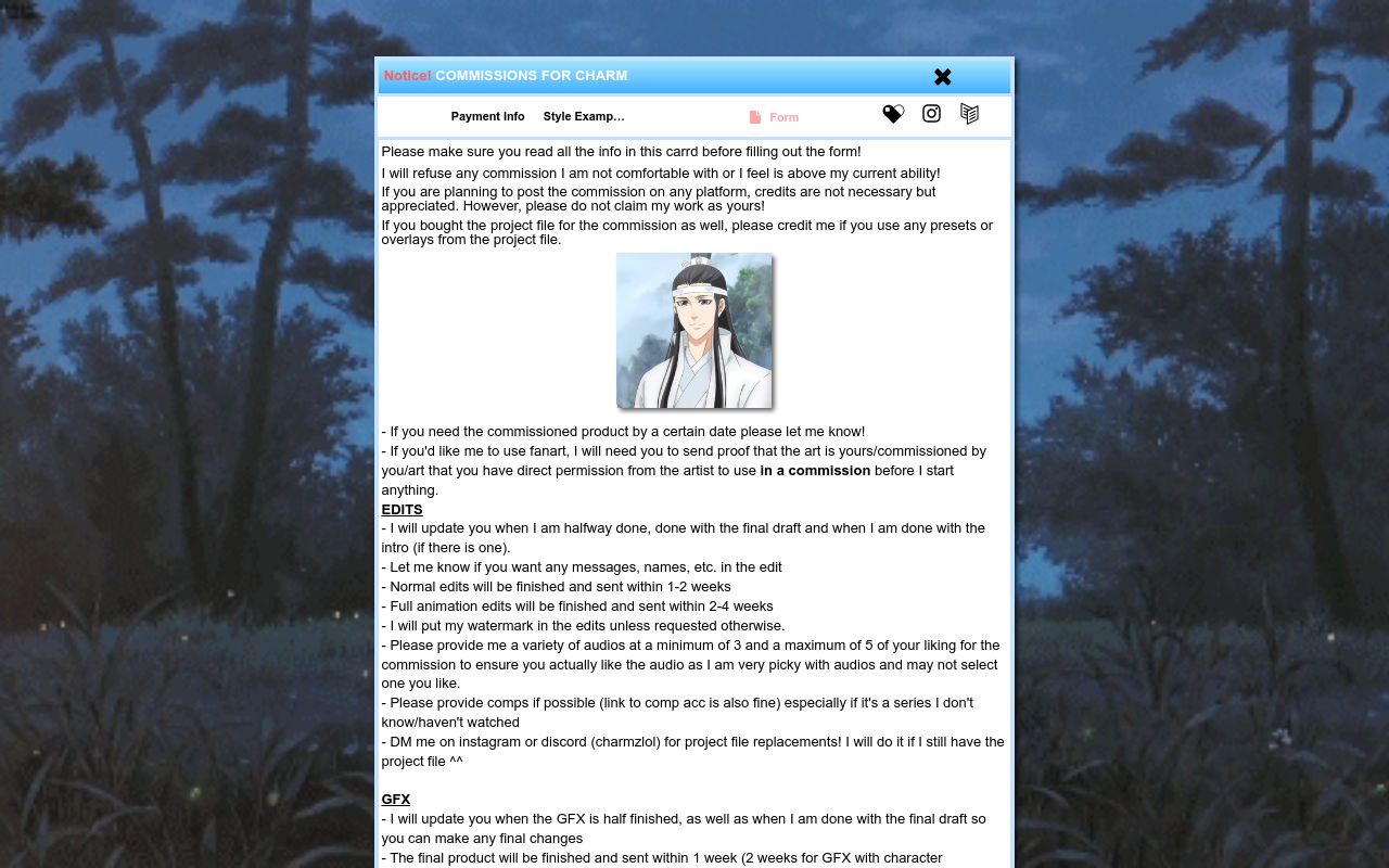 Charm's commission carrd